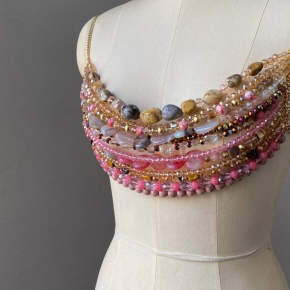 StichesbyLope | Tops | Handmade Pink Crystal Beaded Top With Gold Chain ...